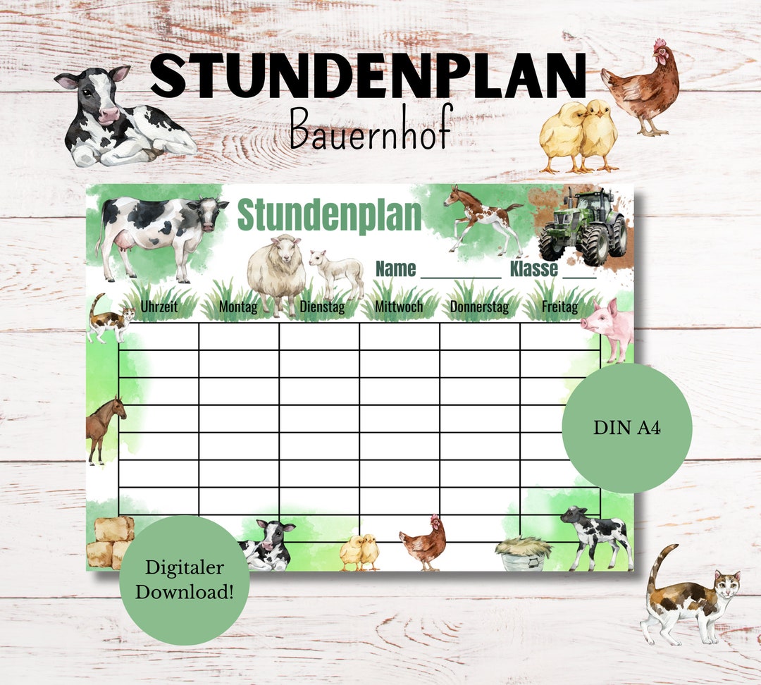 Timetable Farm Design up to 8 Hours per School Day Digital Download PDF ...