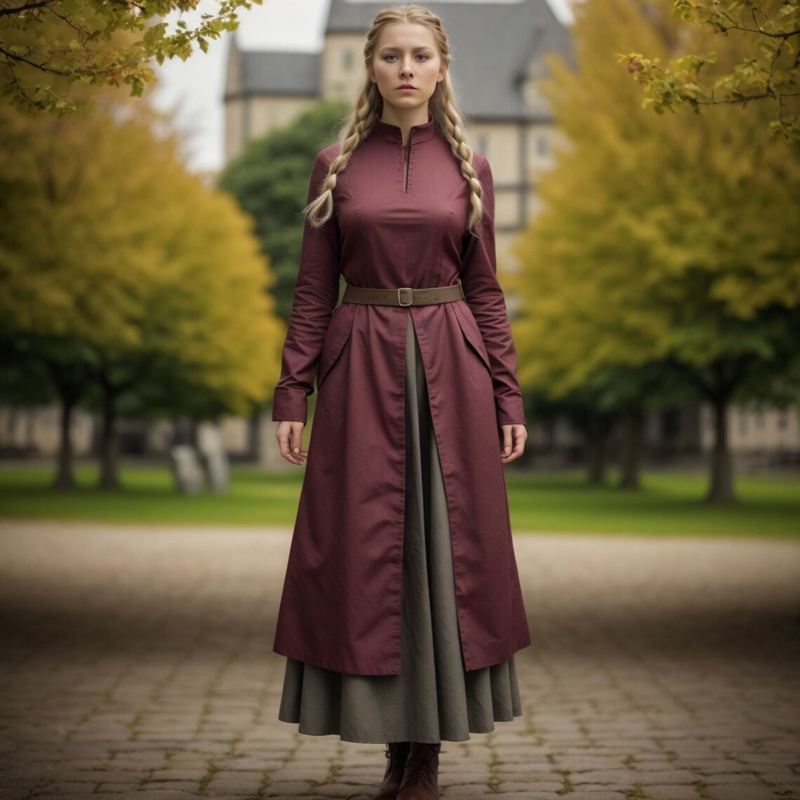 Elegant Medieval Burgundy Over Dress, Viking Overcoat Maxi Dress ...