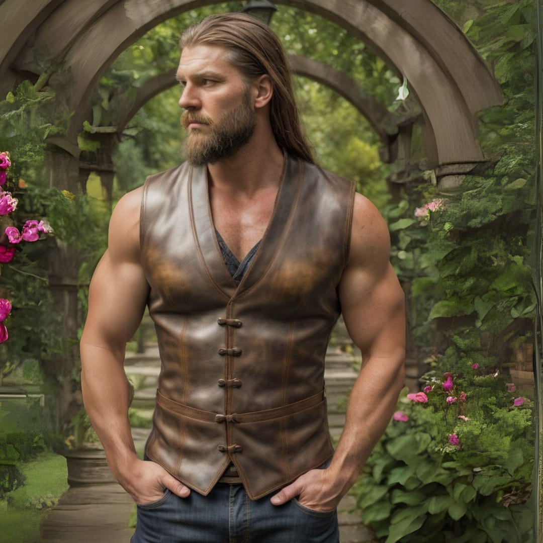 Men's Rustic Brown Viking Leather Vest | Genuine Leather | Medieval ...