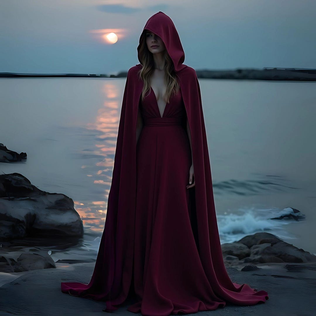 Women's Red Hooded Cloak | Enchanting Floor-length Cape With Deep Hood ...