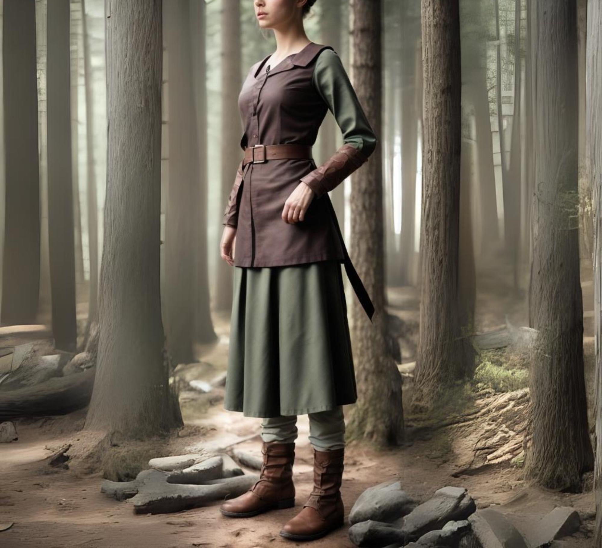 Medieval Warrior Woman Long Tunic | Fantasy Green Archer Dress Skirt ...
