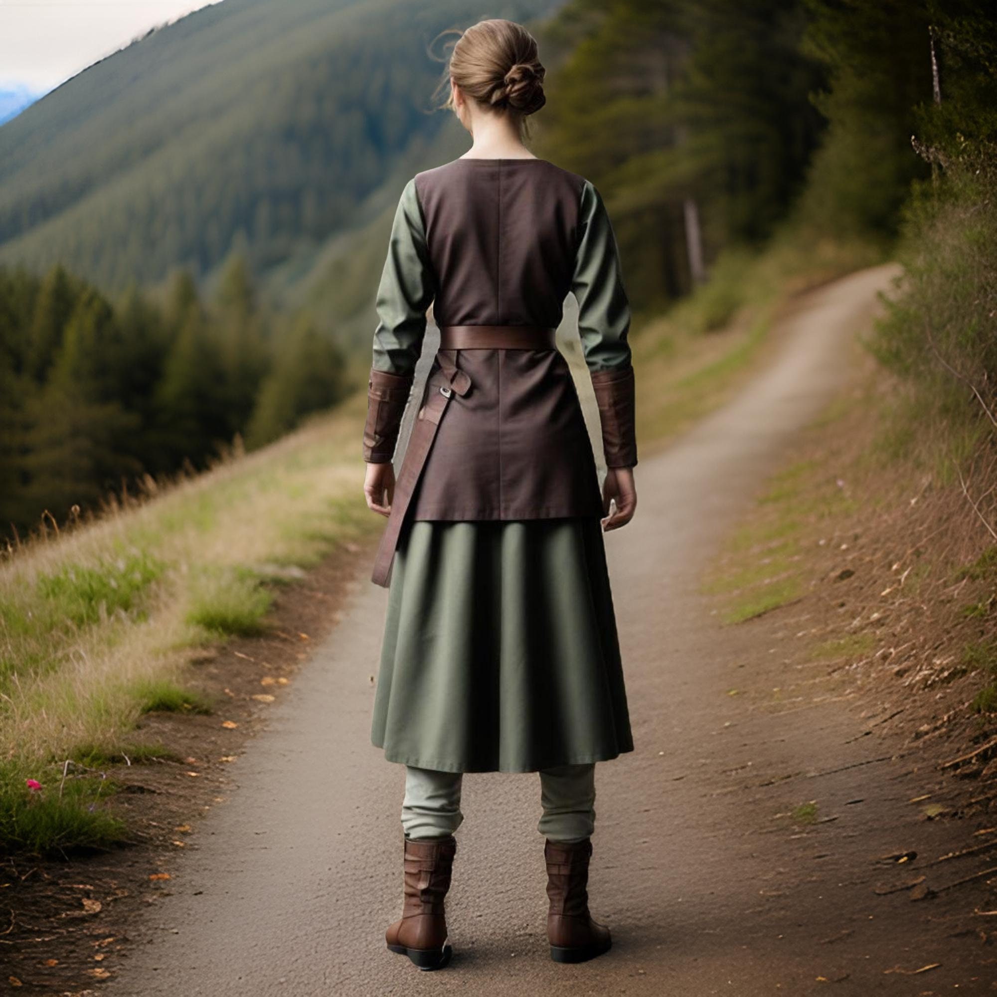 Medieval Warrior Woman Long Tunic | Fantasy Green Archer Dress Skirt ...