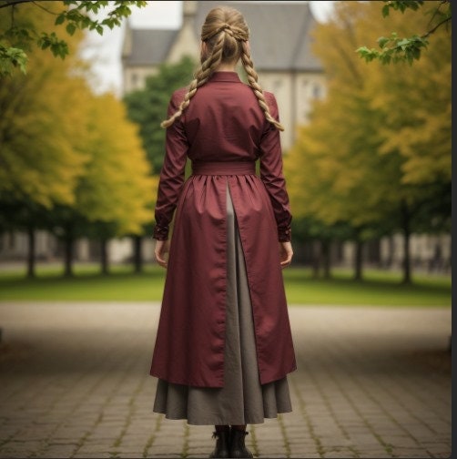 Elegant Medieval Burgundy Over Dress, Viking Overcoat Maxi Dress ...