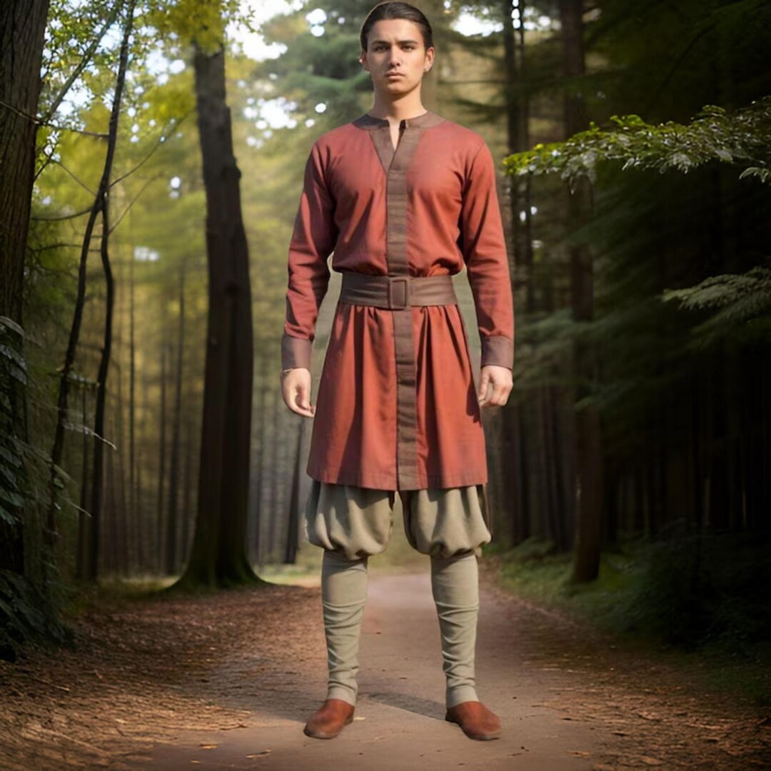 Rust-red Medieval Tunic With Belt | Men’s Historical Costume ...