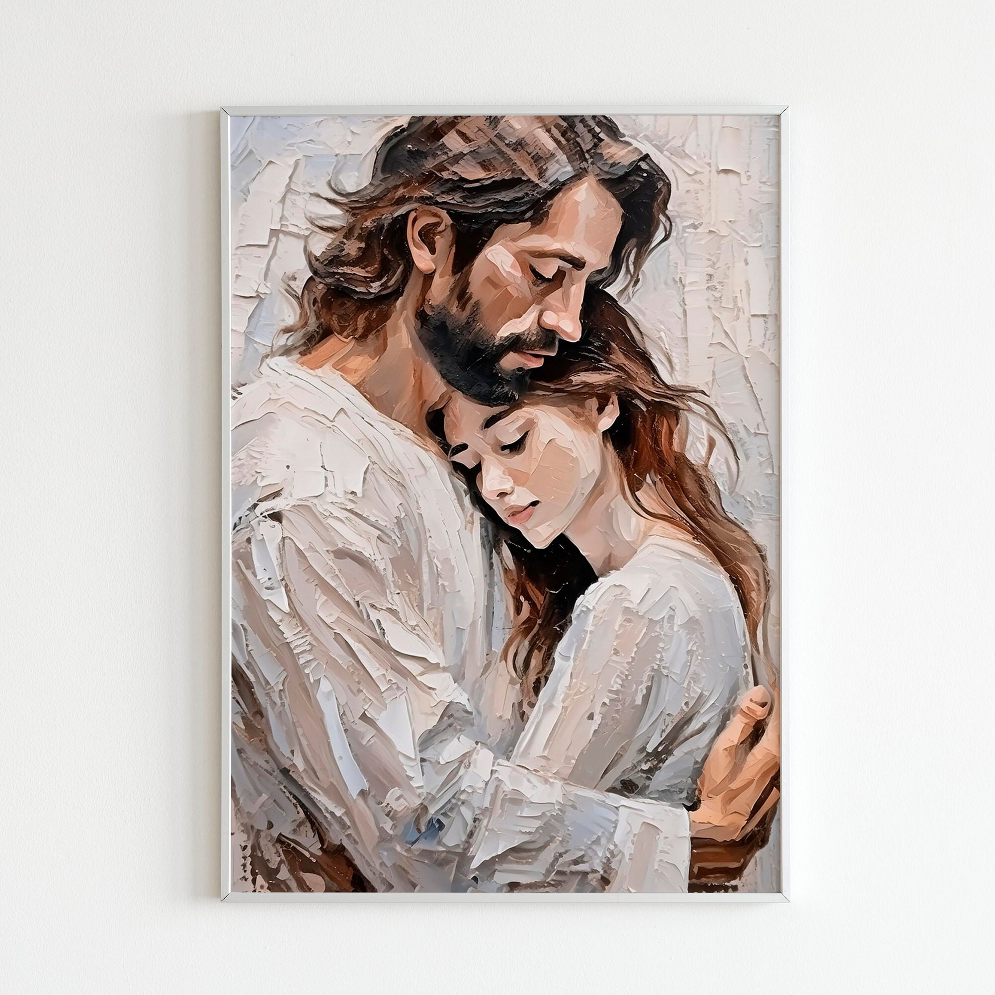 Jesus Hugging Woman Portrait Oil Painting Poster Print Bible Verse Wall ...