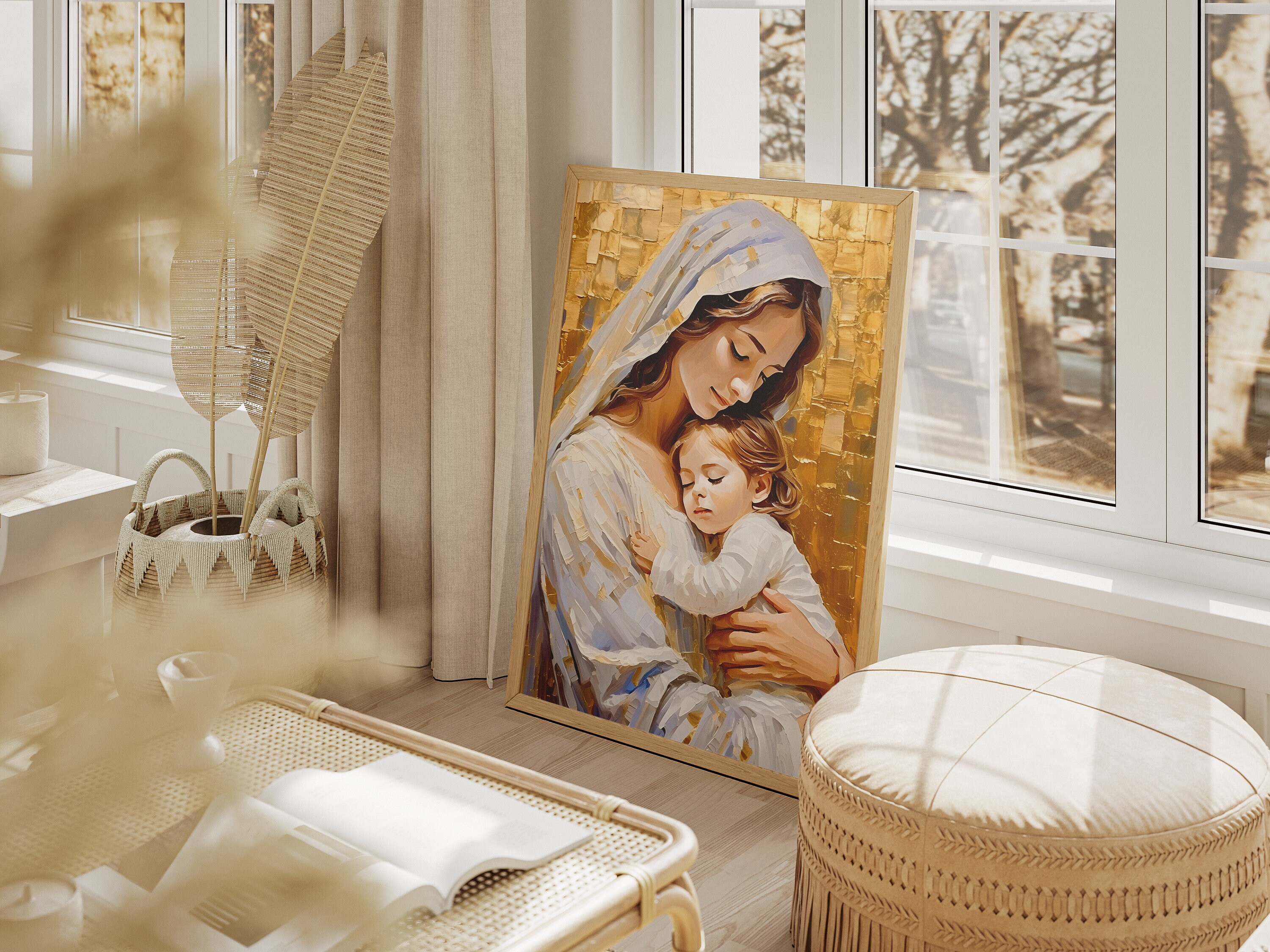 Mother Mary and Child Jesus Oil Painting Poster Print Bible Verse Wall ...