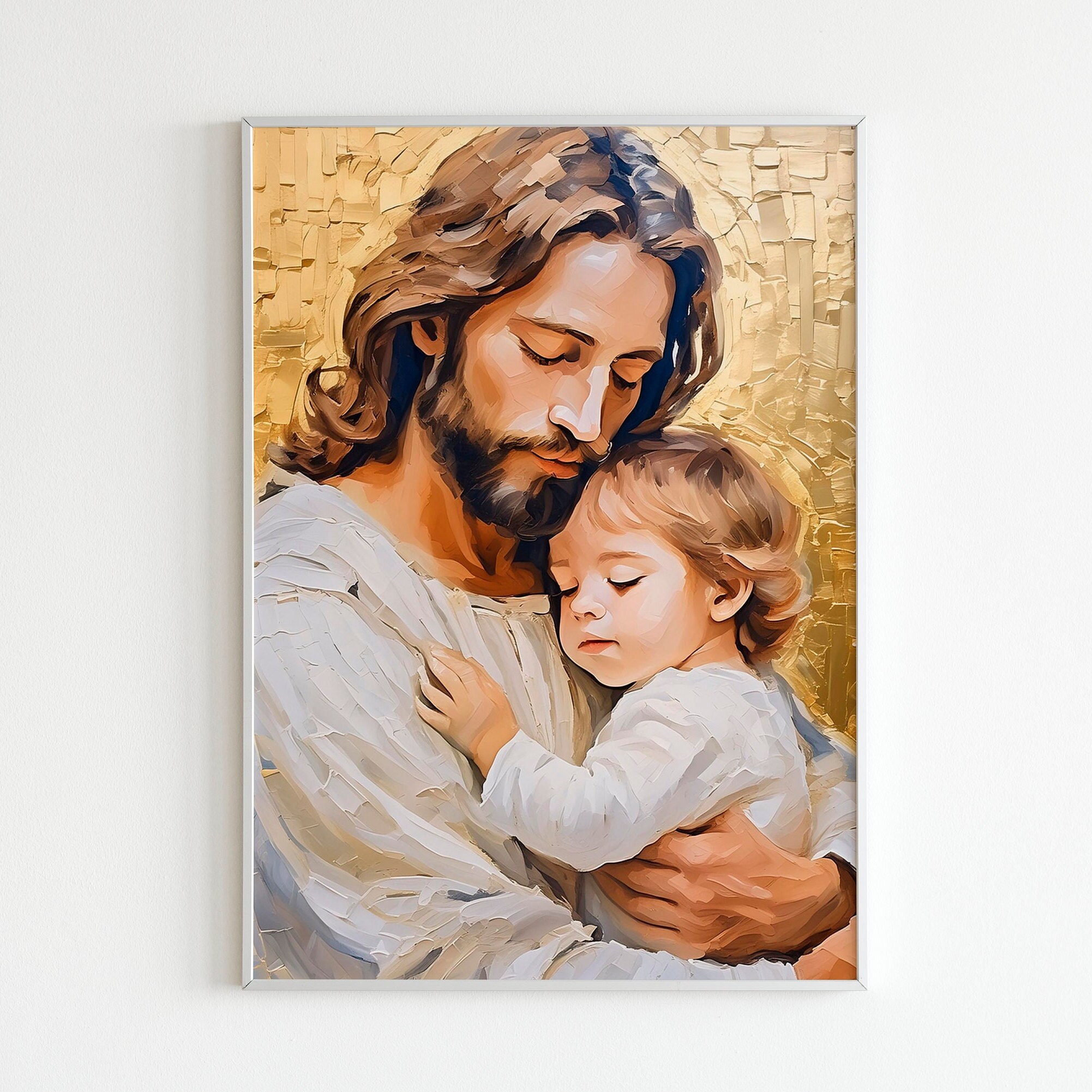 Jesus Christ and Baby Hugging Oil Painting Poster Print Bible Verse ...