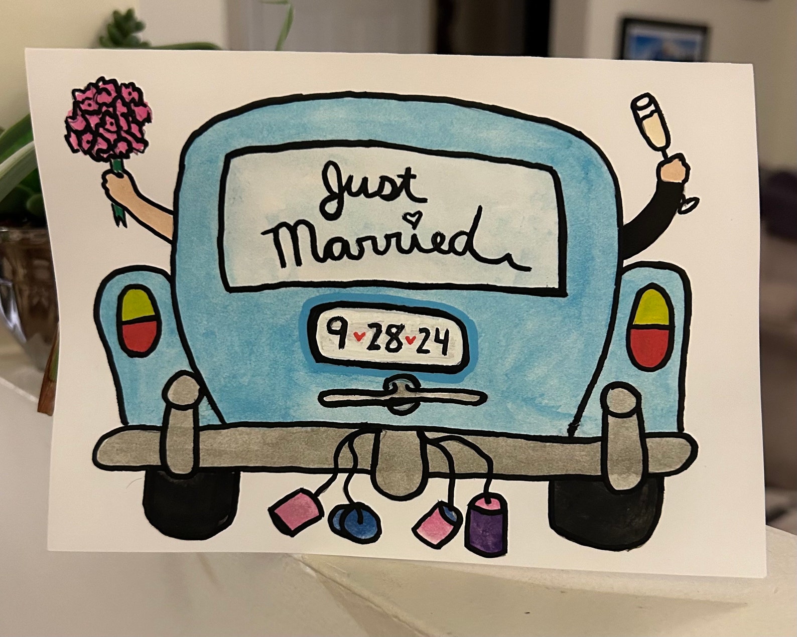Custom Handmade Wedding Car Card - Etsy