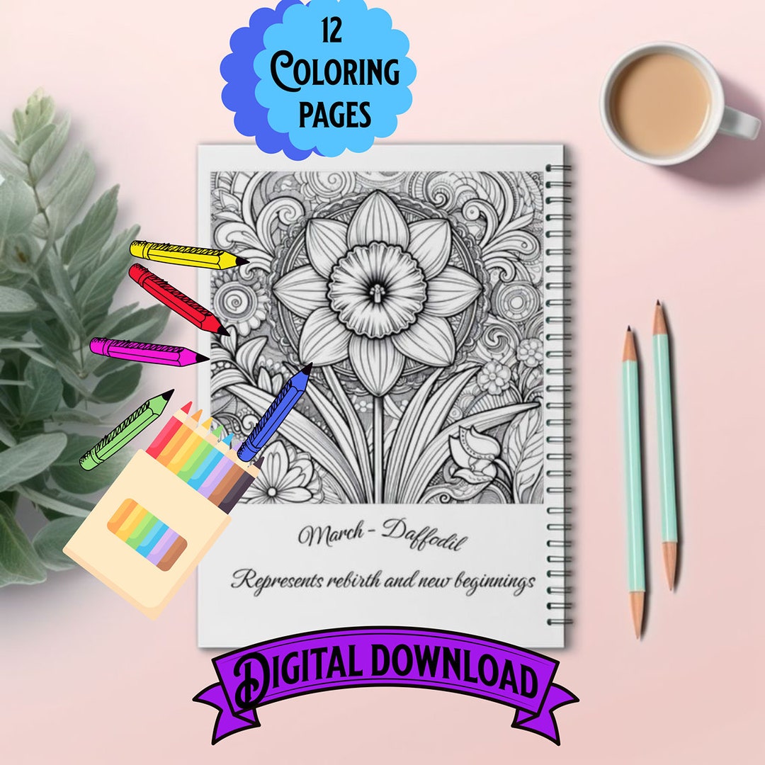 Birth Flower Coloring Pages 12, Flower Coloring, Zodiac Sign Coloring ...