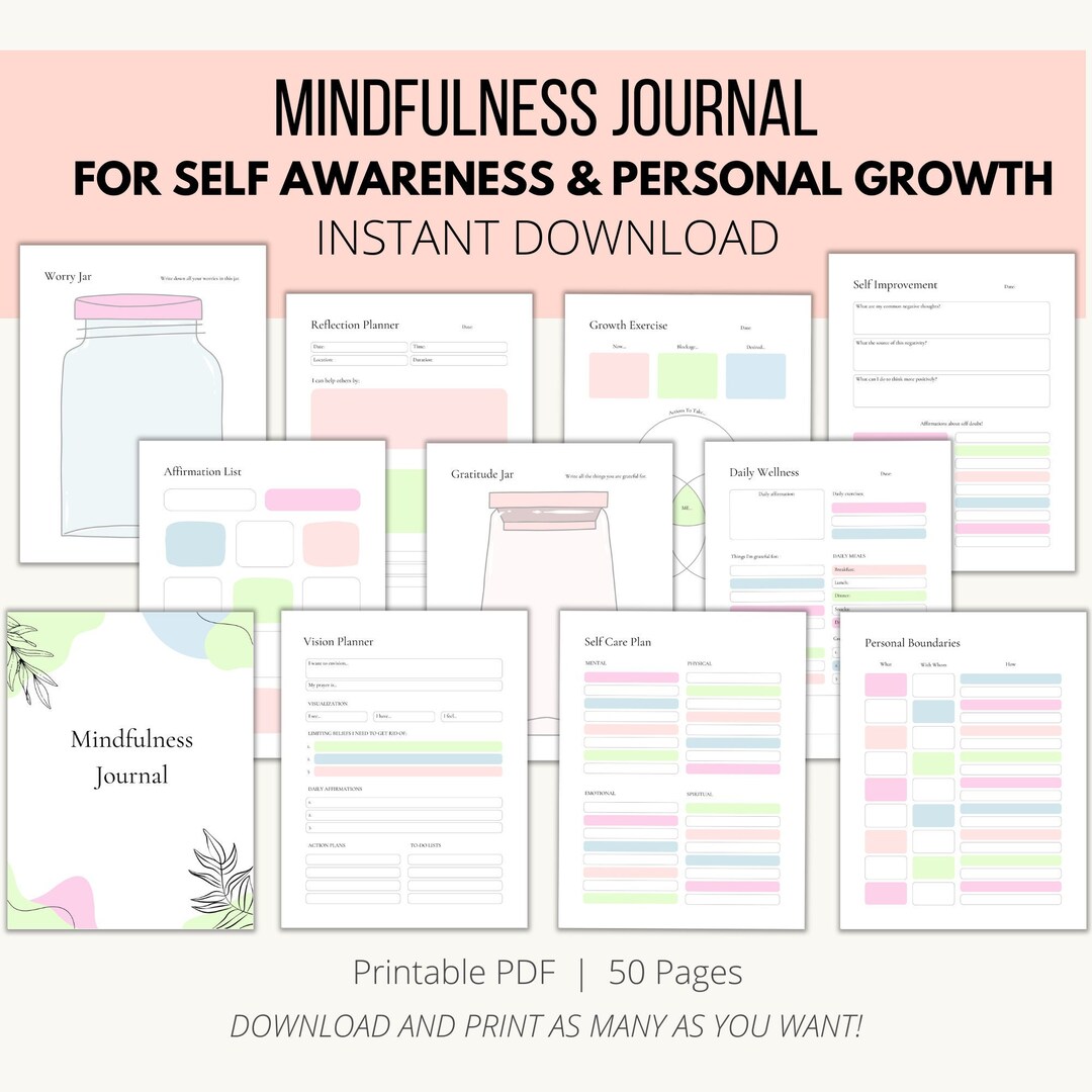 Mindfulness Printable Planner, the Mindfulness Journal, Self Care ...