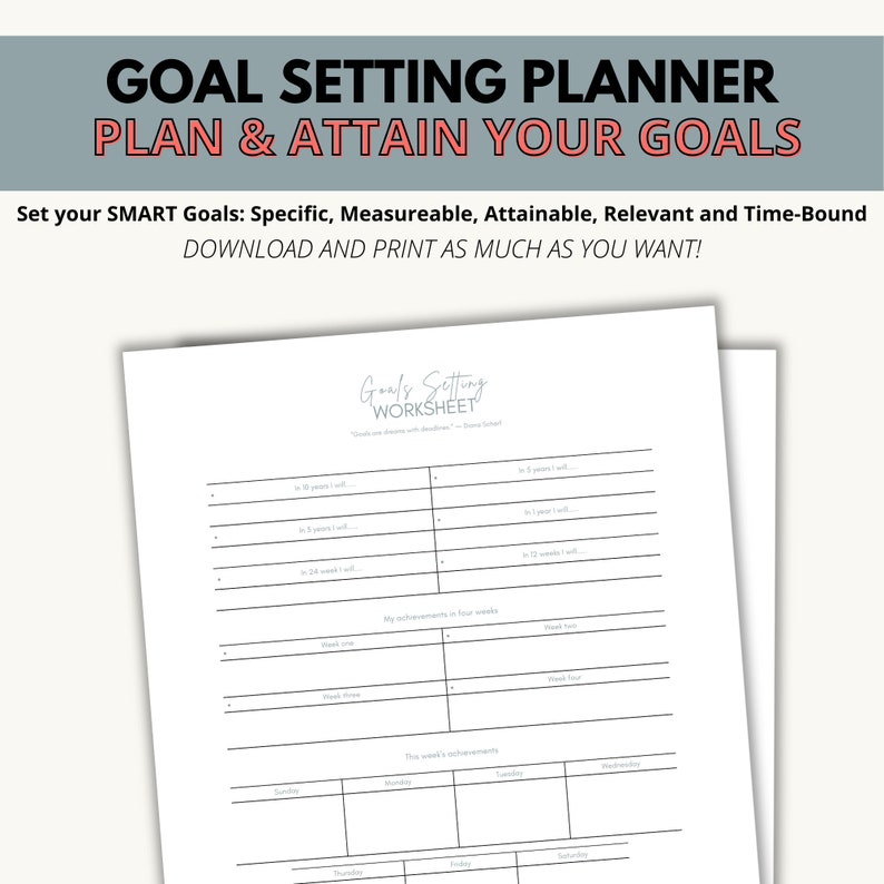 Goal Setting Planner | Printable Goal Planner | SMART Goals Worksheet ...