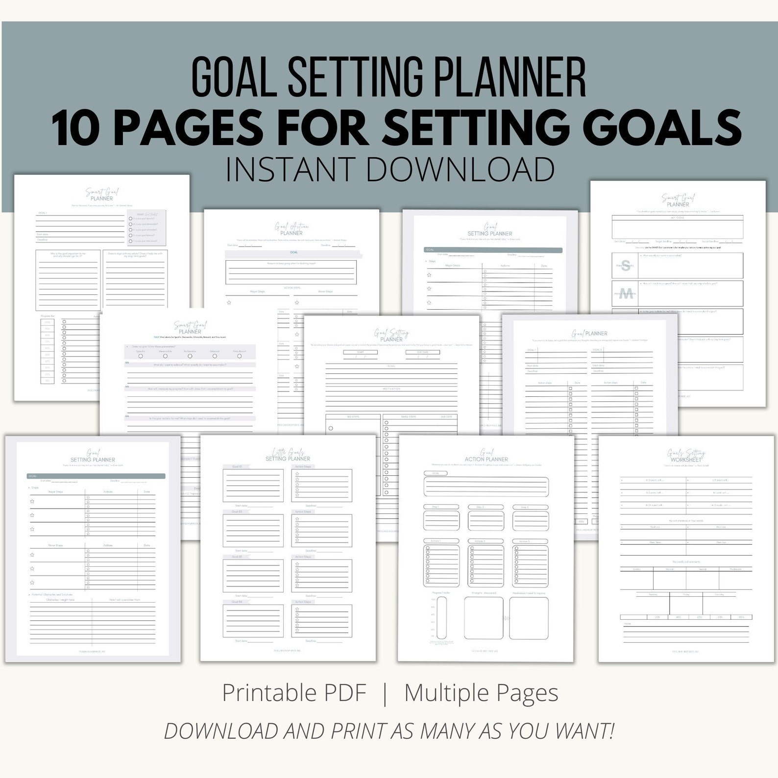 Goal Setting Planner | Printable Goal Planner | SMART Goals Worksheet ...