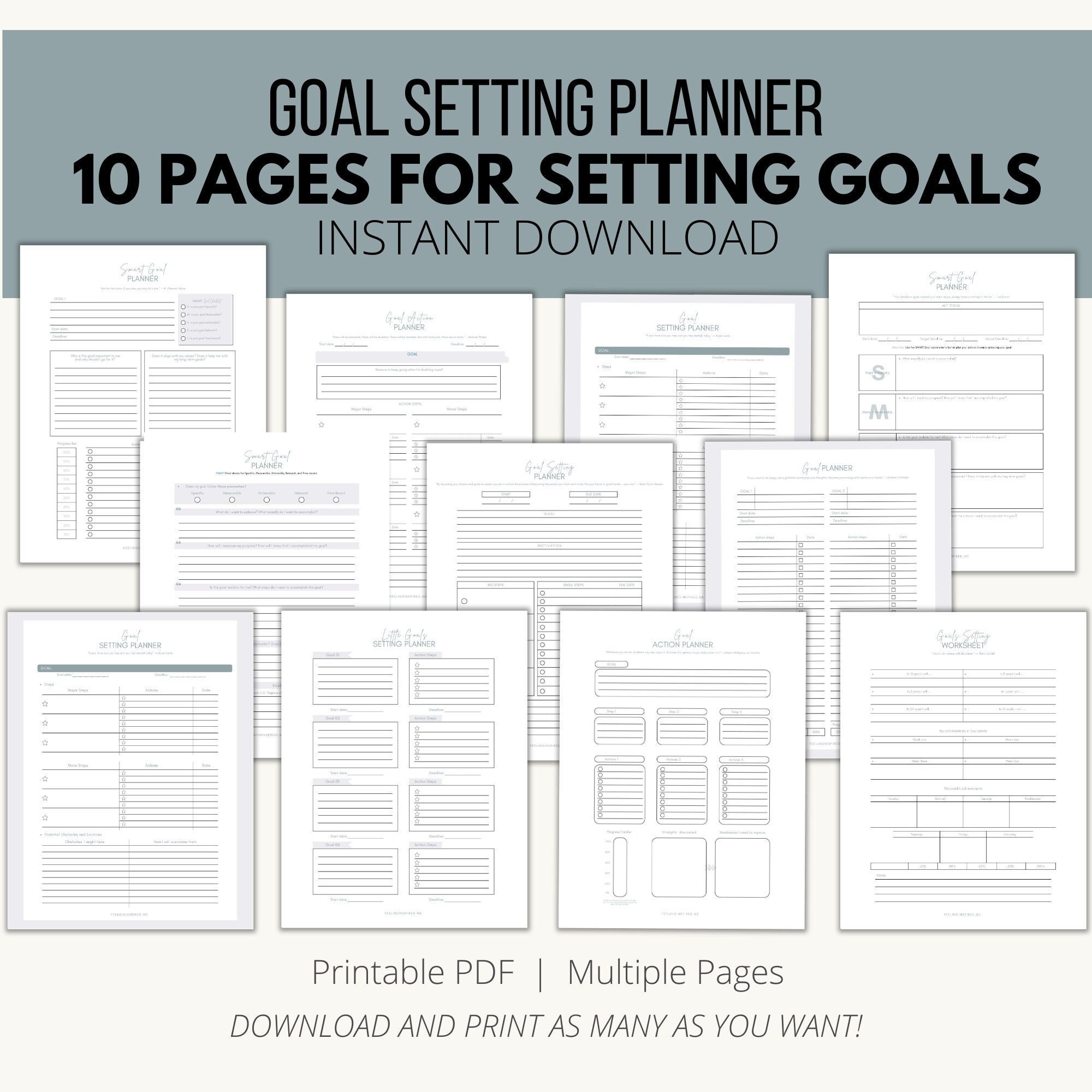 Goal Setting Planner | Printable Goal Planner | SMART Goals Worksheet ...