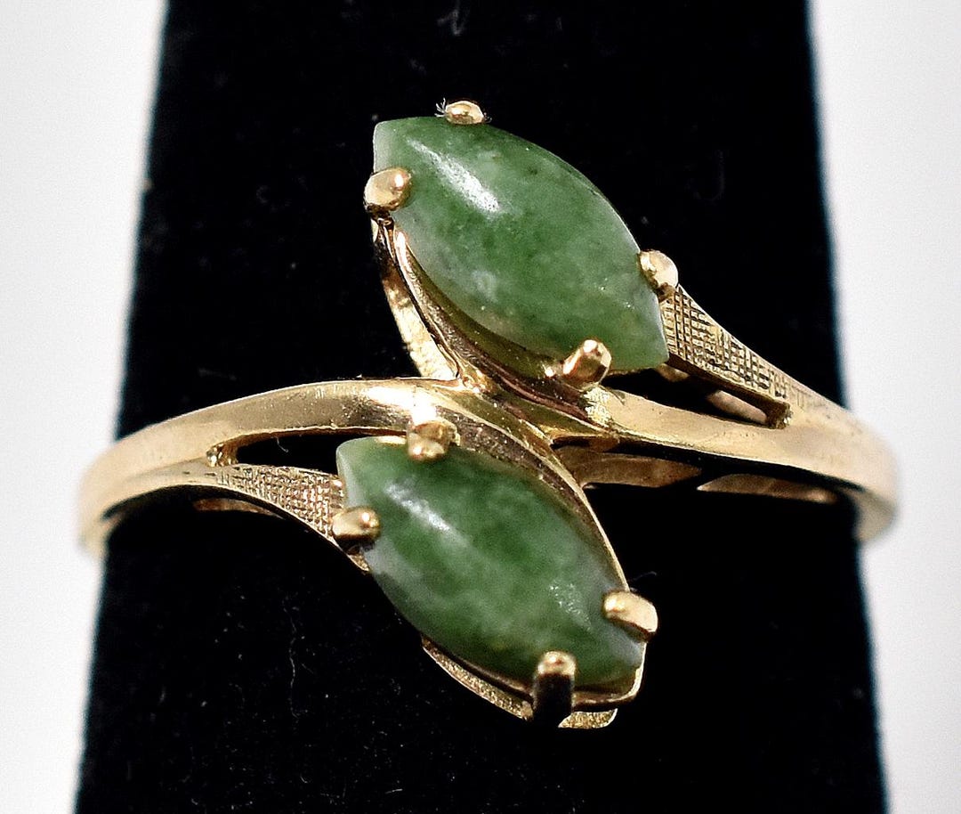 10K Yellow Gold Jade Gemstone Ring - Etsy