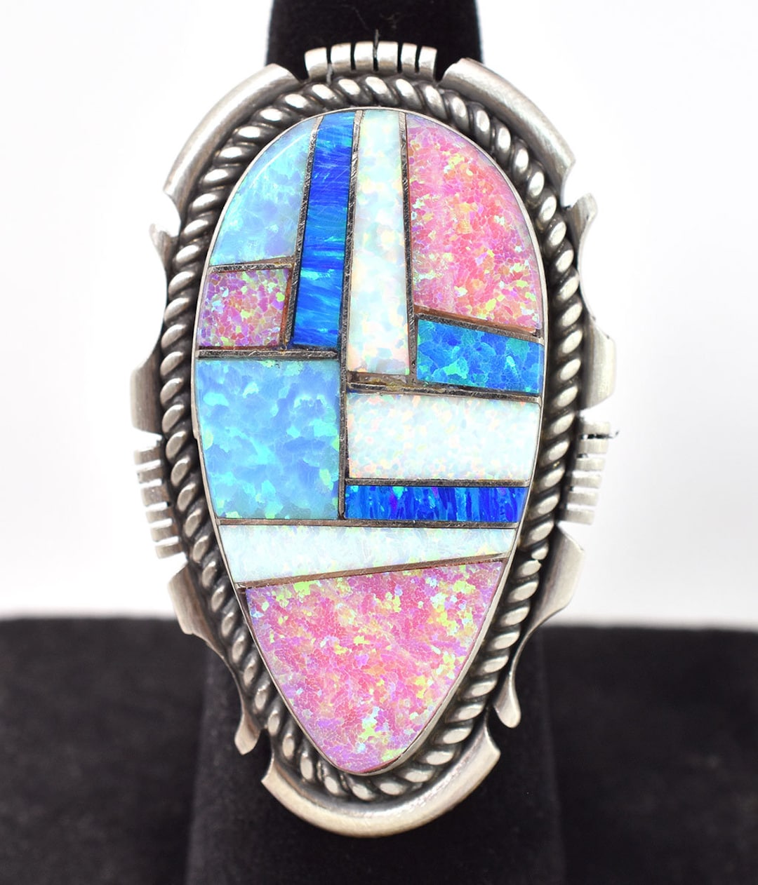 Large Multi Gemstone Inlay Ring, Sterling - Etsy