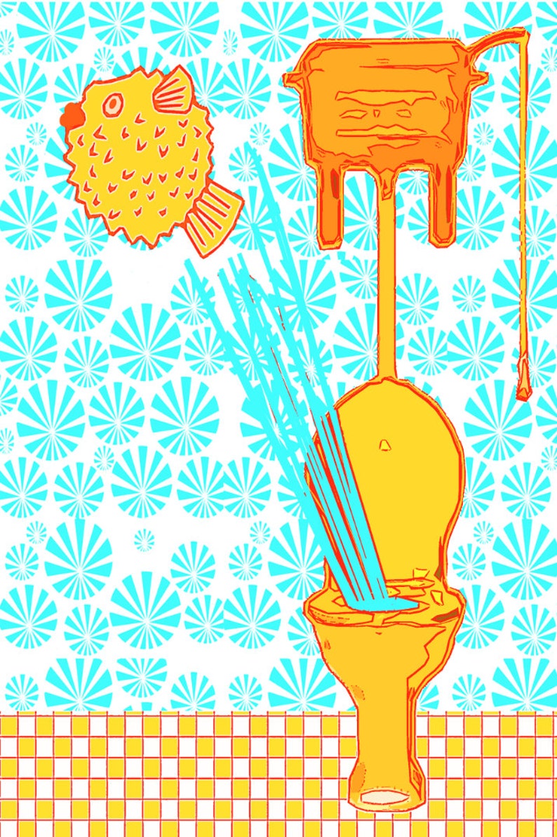 Bathroom Puffer Fish Art Print by Giraffes and Robots - Etsy