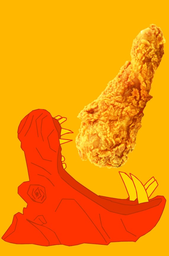 Red Hippo With Fried Chicken POP Art Print by Giraffes and | Etsy