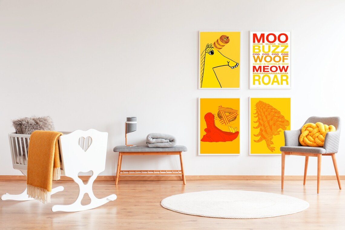 Red Hippo With Fried Chicken POP Art Print by Giraffes and | Etsy