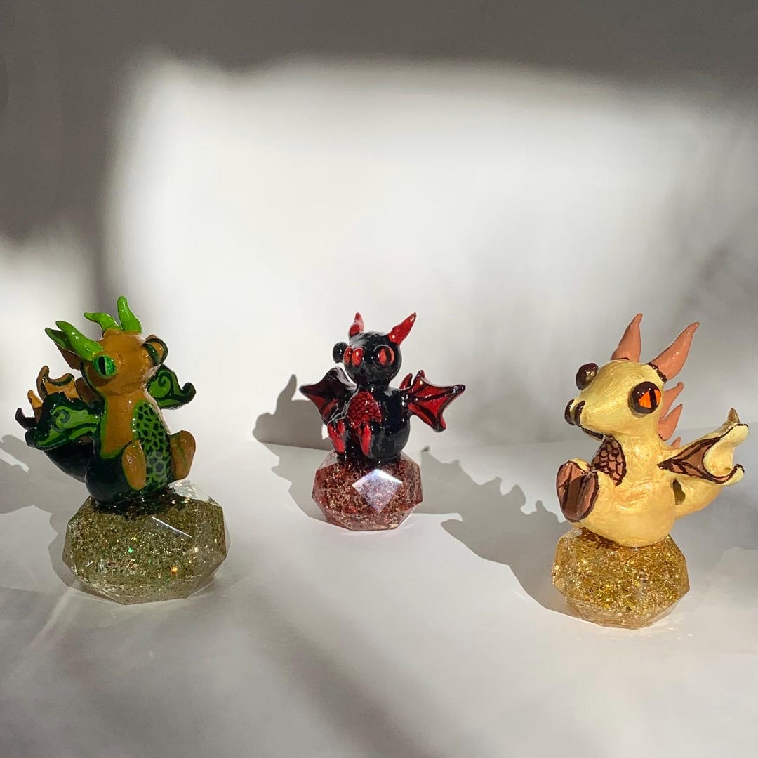 Handmade Miniature Dragon Figurines: Painted Resin Dragon Decor (set ...