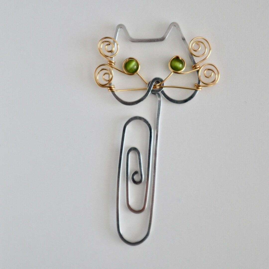 Flat Wire Cat Bookmark With Gold Whiskers // Teacher Gift // Gift for ...