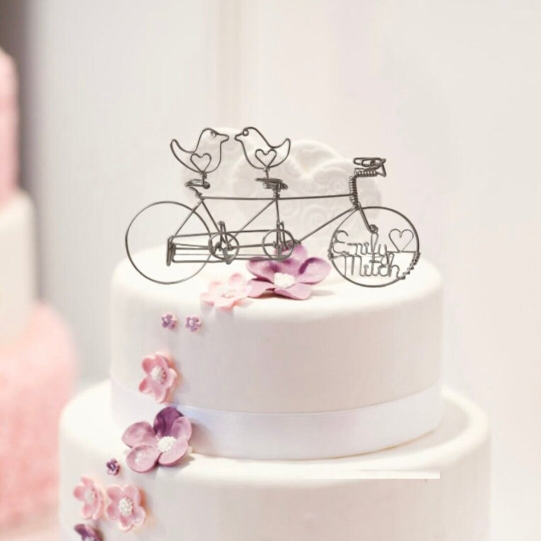 Tandem Bicycle Wedding Cake Topper With Love Birds - Etsy