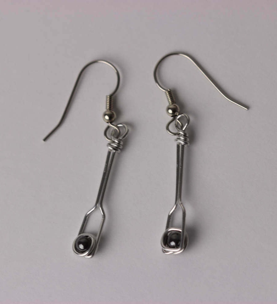 Paddle Earrings Dangling Wire with Hematite Beads | Etsy