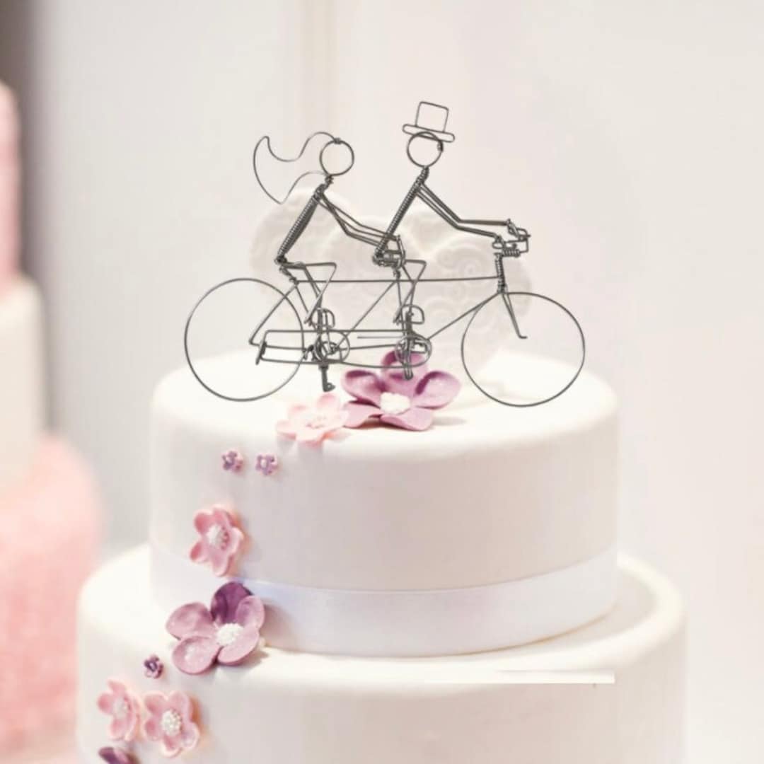 Tandem Bicycle With Riders Wedding Cake Topper, Wire Bicycle Decoration ...