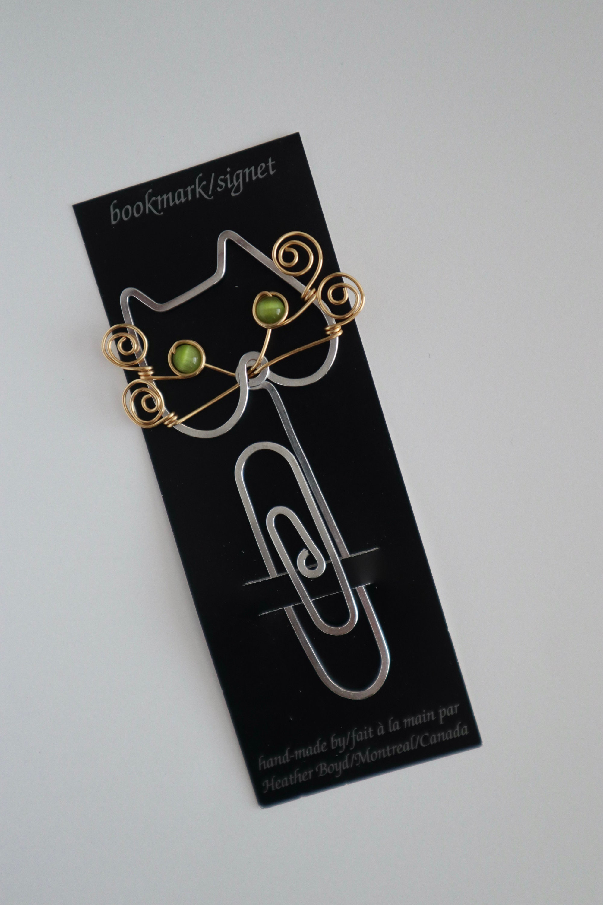 Flat Wire Cat Bookmark With Gold Whiskers // Teacher Gift // Gift for ...