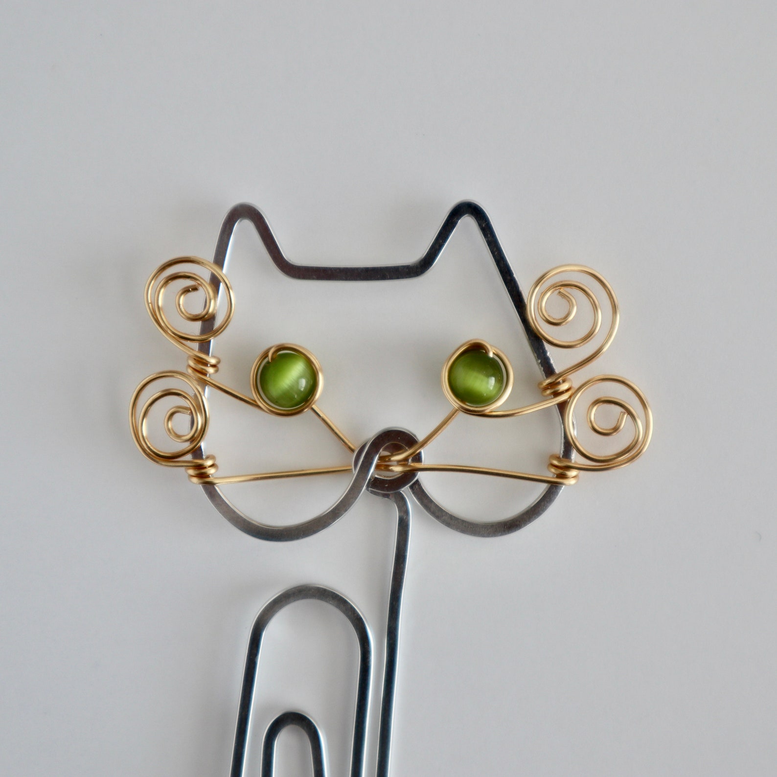 Flat Wire Cat Bookmark With Gold Whiskers // Teacher Gift // Gift for ...