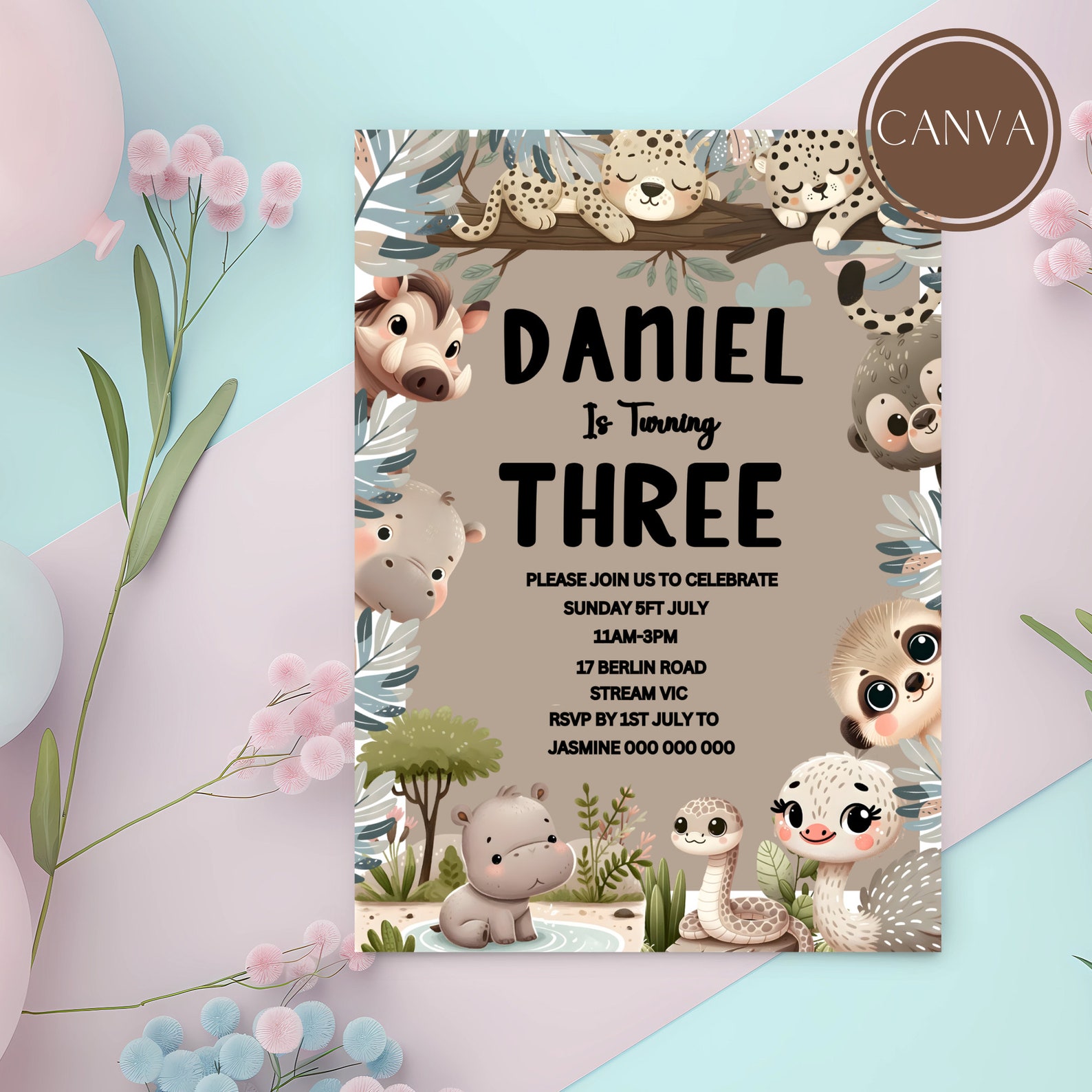 Editable Safari Invitation Template ,safari Animal Birthday ,boys ...