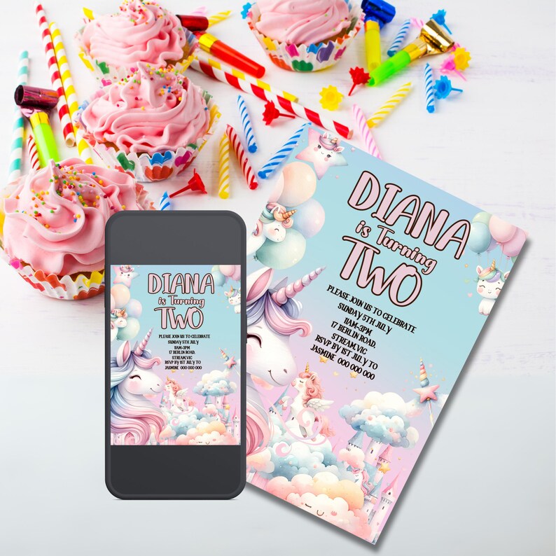 Editable Unicorn Birthday Invitation ,editable Invitation Template ...