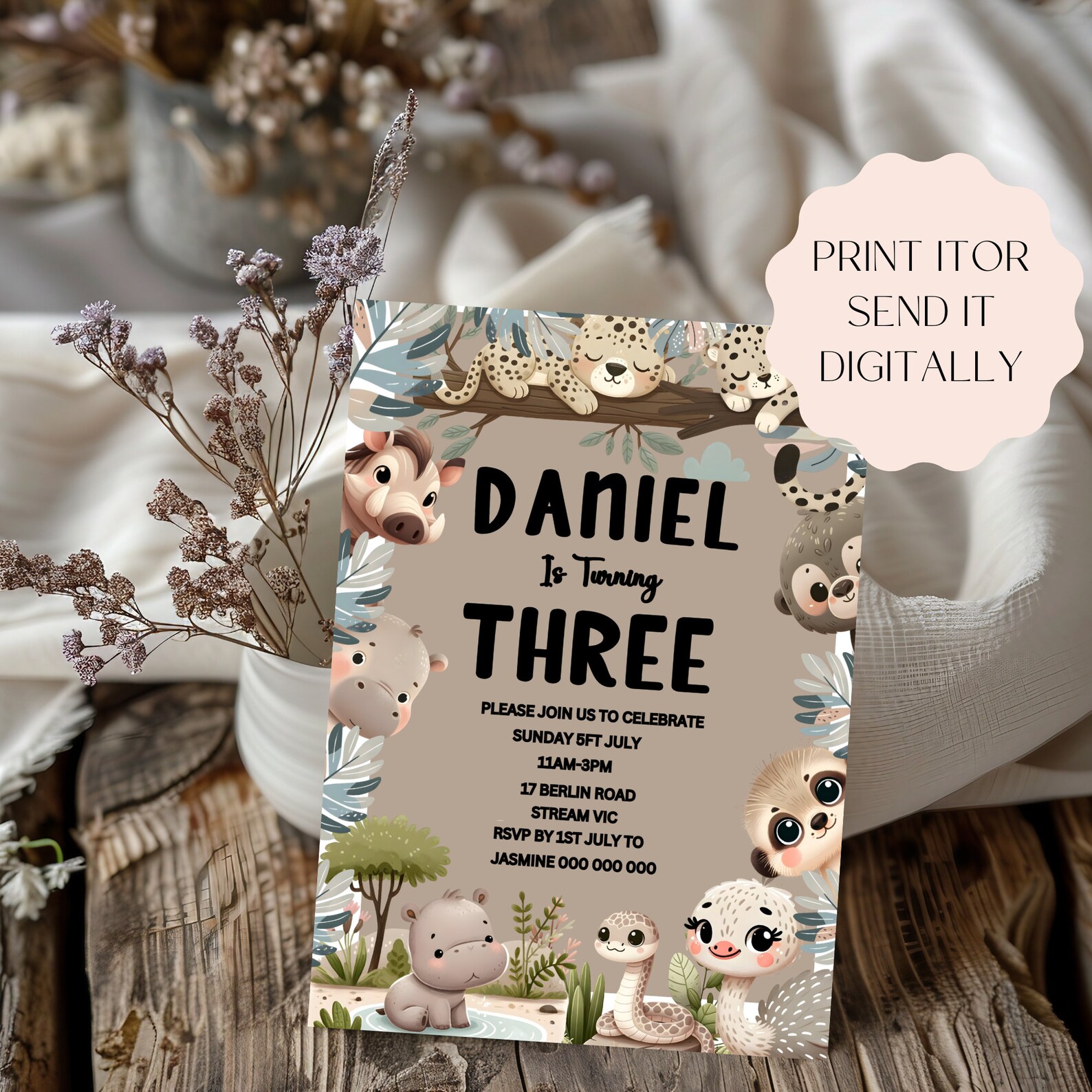 Editable Safari Invitation Template ,safari Animal Birthday ,boys ...