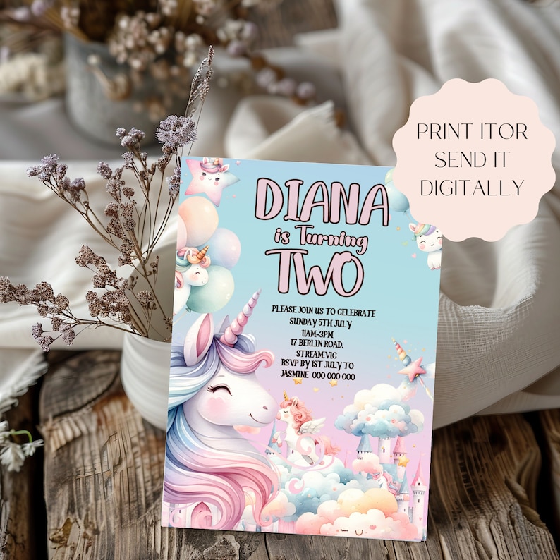 Editable Unicorn Birthday Invitation ,editable Invitation Template ...