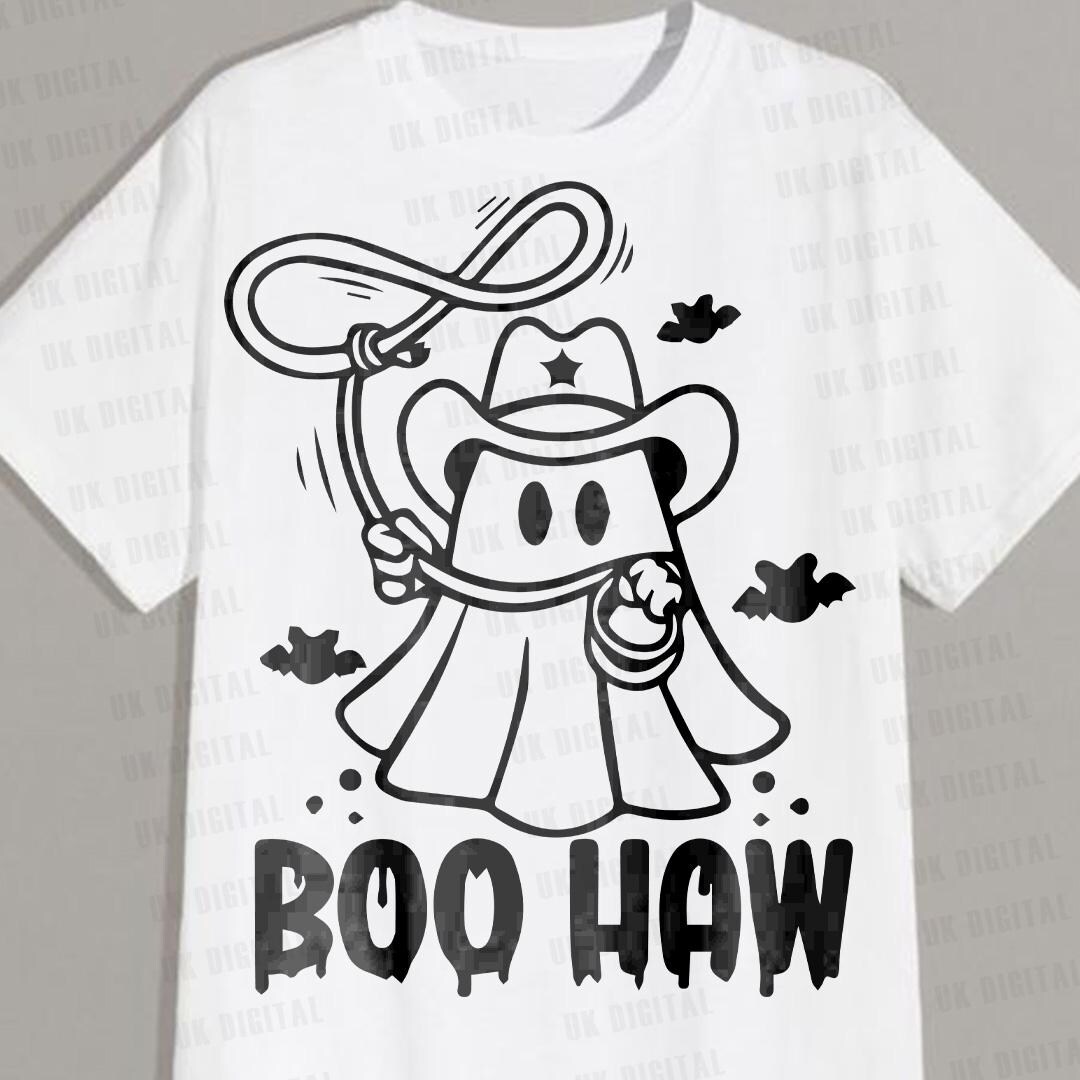 Boo Haw Ghost SVG Cowboy Hat Cow Print, Halloween Ghost SVG, Boo Haw ...