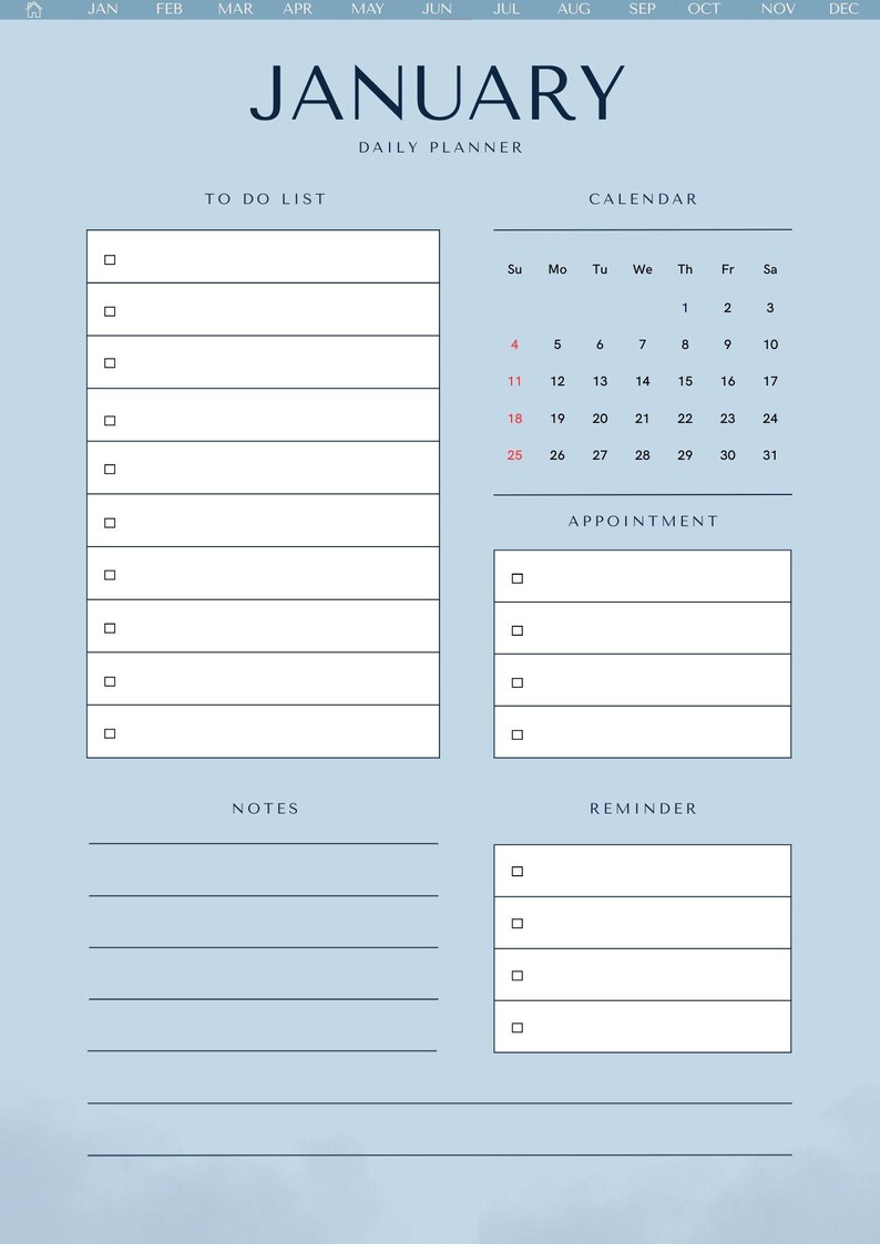 2026 Daily Planner – Minimalist Blue, Goal Tracker (digital Download ...
