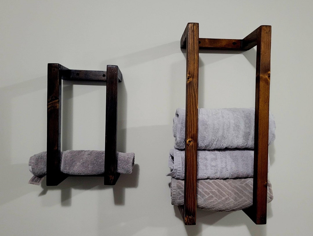 Rustic Wood Floating Towel Rack, Wood Bathroom Decor, Bathroom Shelves ...