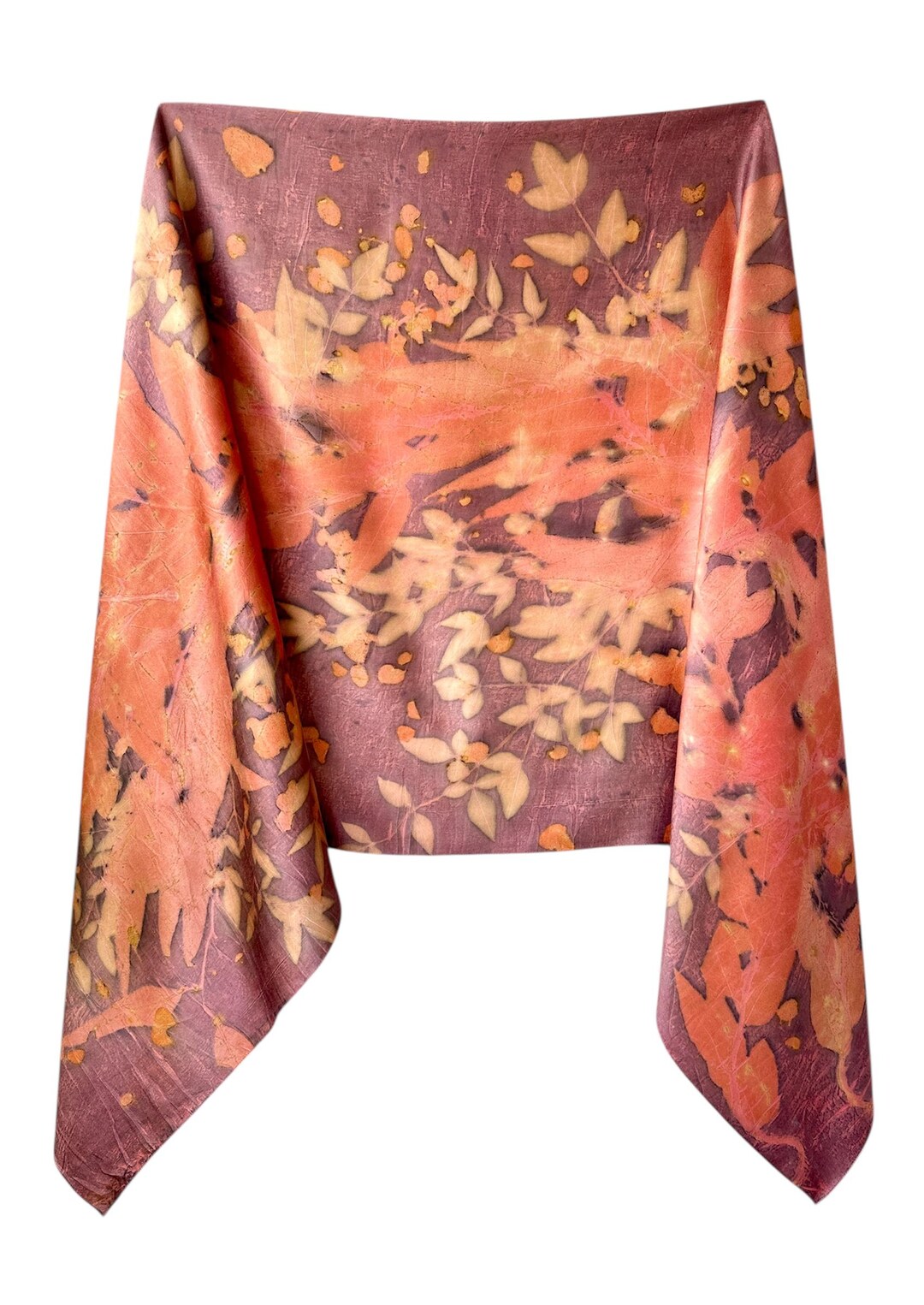 Plant Dyed Silk Shawl "botanical Printed With Eucalyptus & Bamboo" Hand ...