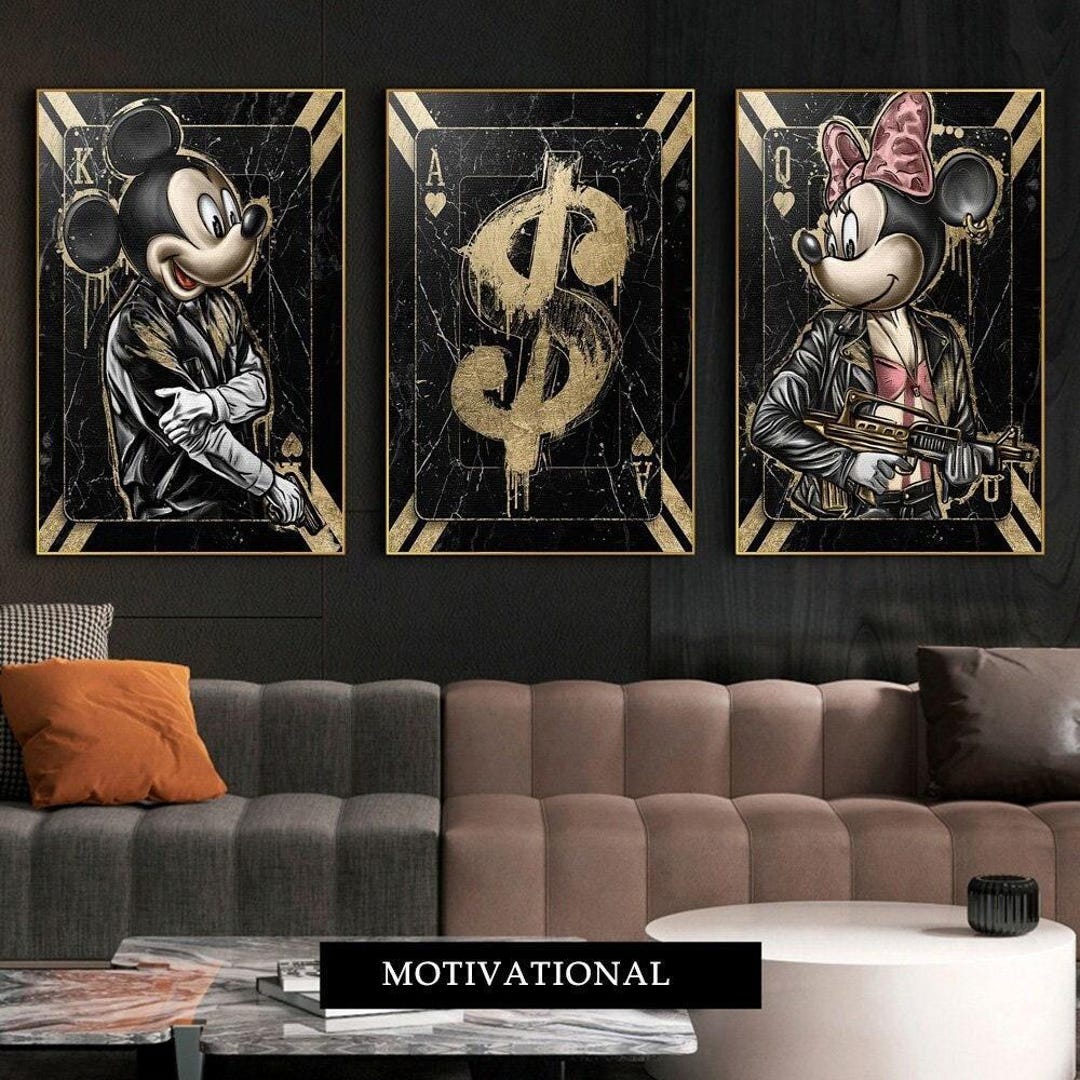 Funny Mickey and Minnie Mouse Robber Canvas Prints Pop Art Painting on ...
