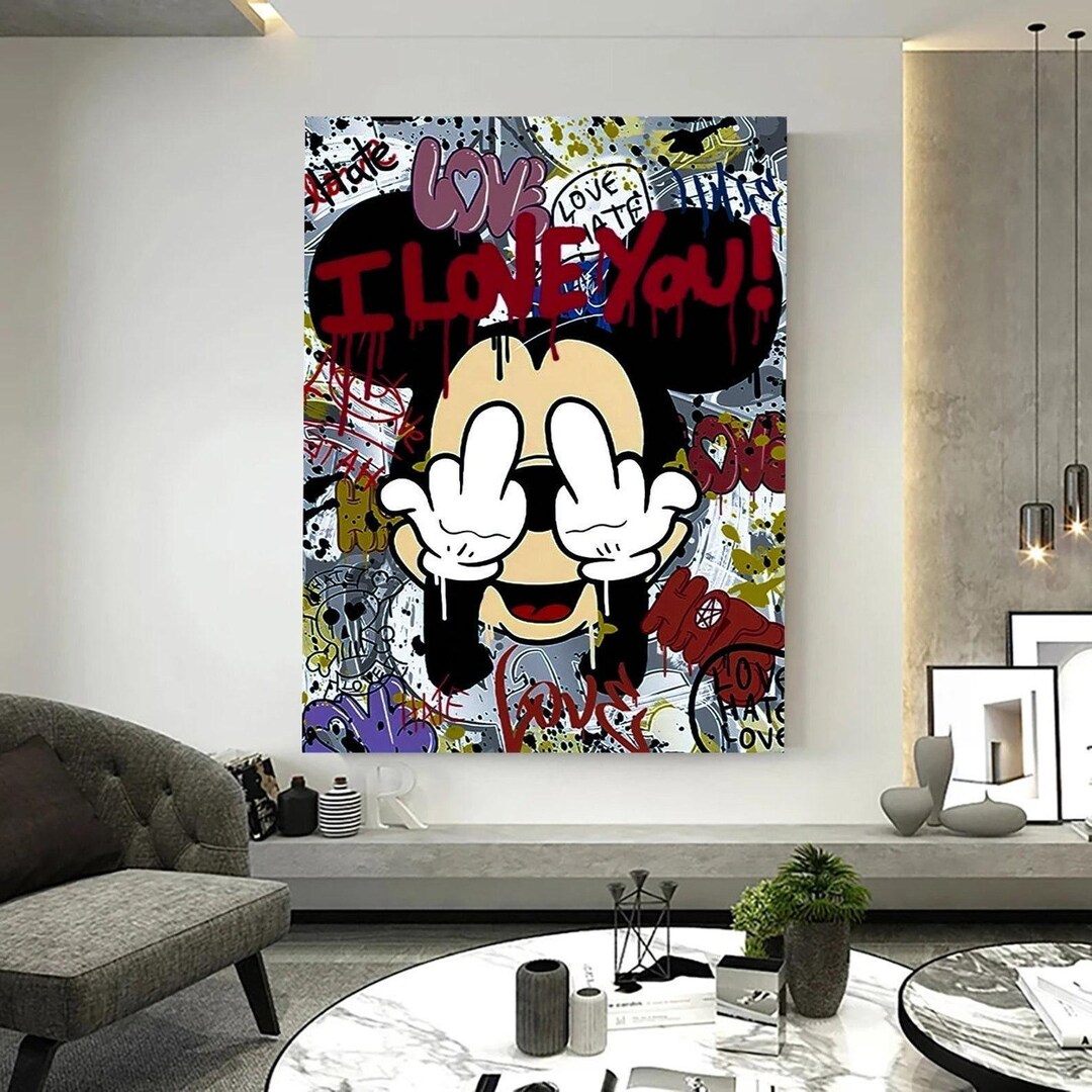 I Love You Mickey Mouse Bansky Graffiti Canvas Print Painting Banksy ...