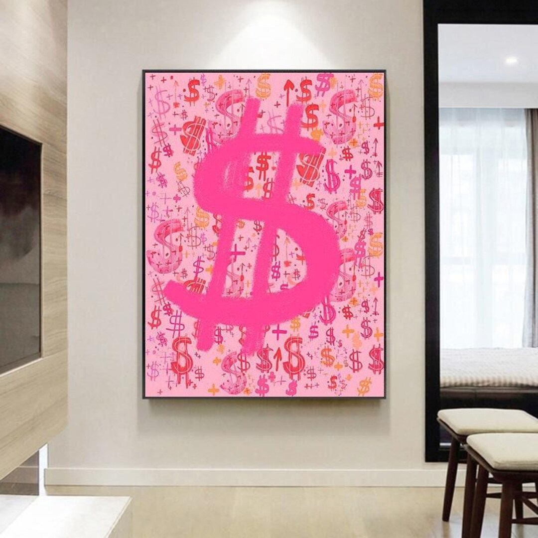 Graffiti Art Pink Dollar Signs Canvas Painting Modern Posters Prints ...
