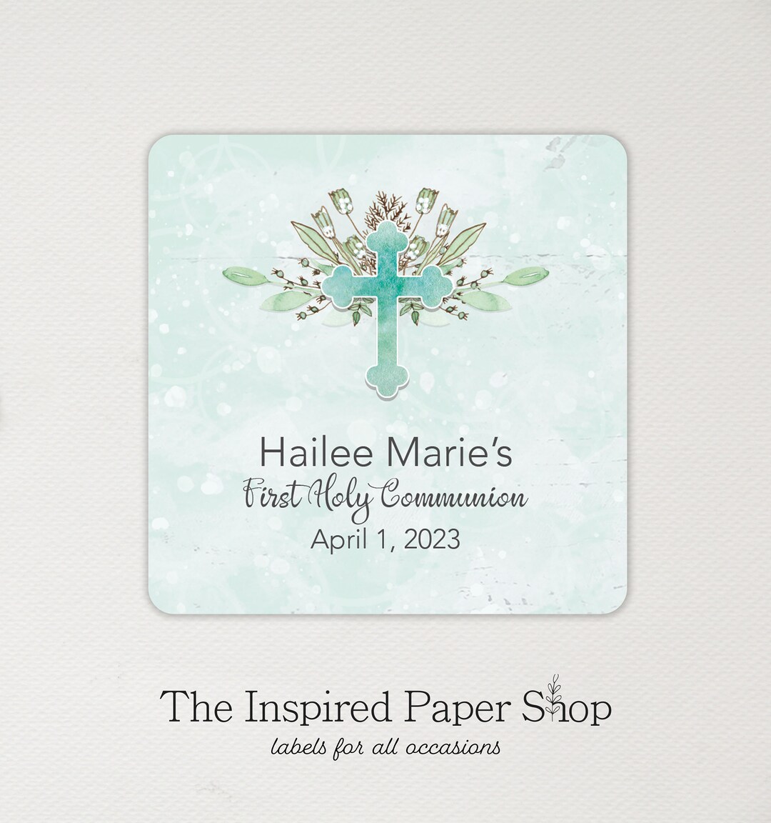 First Eucharist, Communion, Confirmation Labels Blue Floral Cross | 2 X ...
