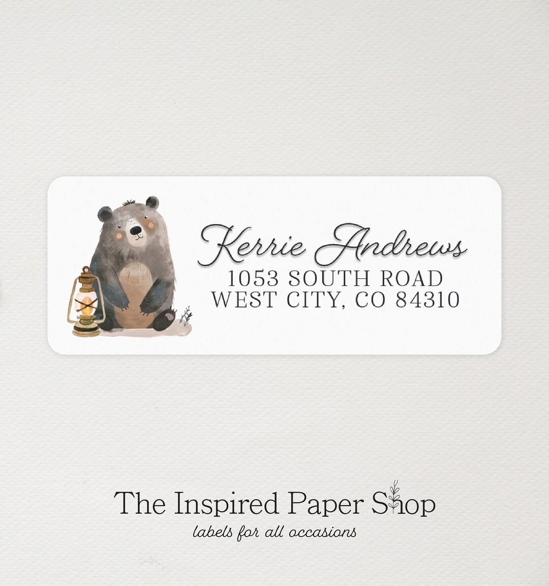 Camping Bear With Lantern Return Address Labels | Unique Gift | 1 X 2.6 ...