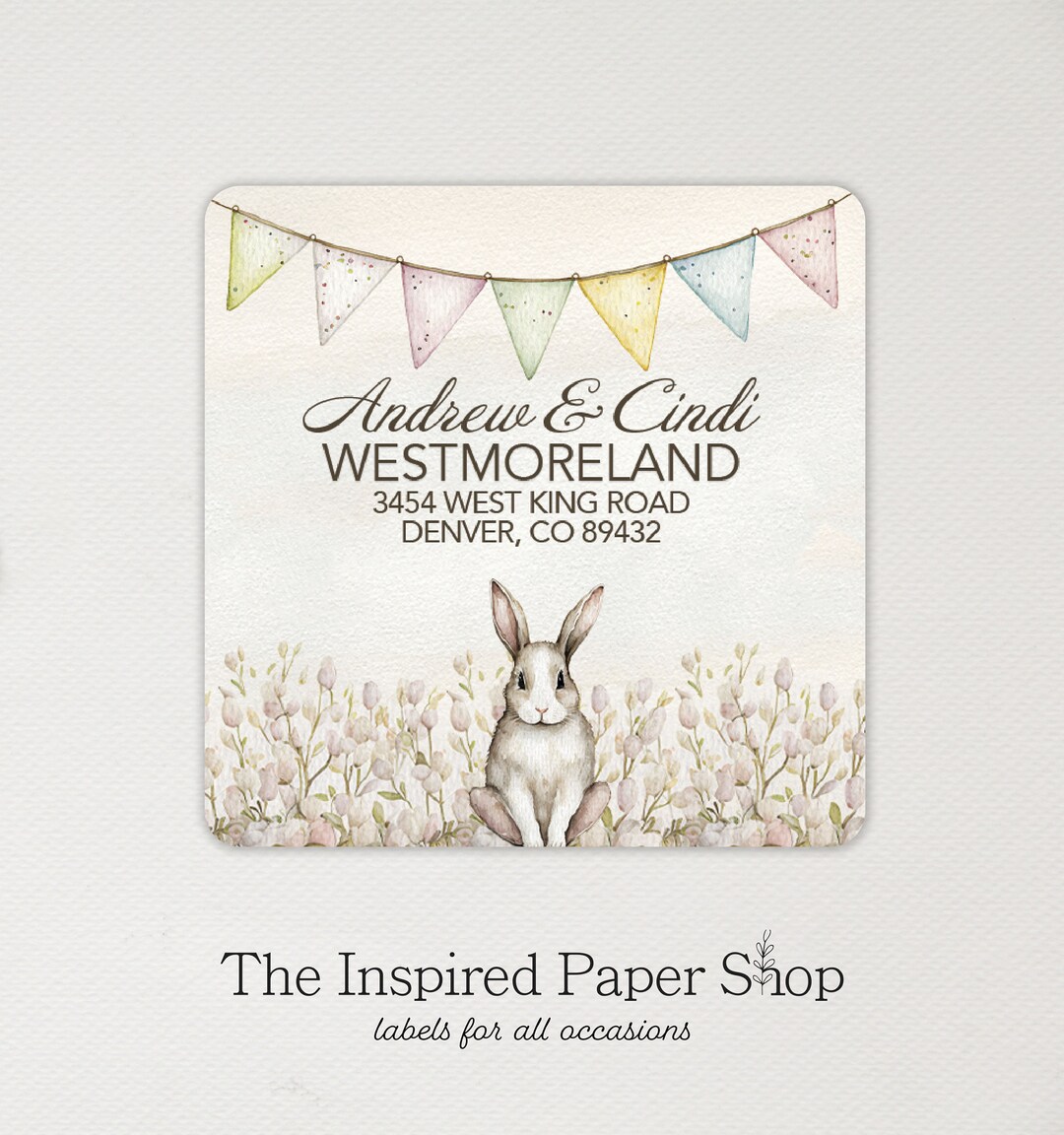 Easter Bunny Banner Labels | Unique Gift | 2 X 2 Inch Glossy or Matte ...