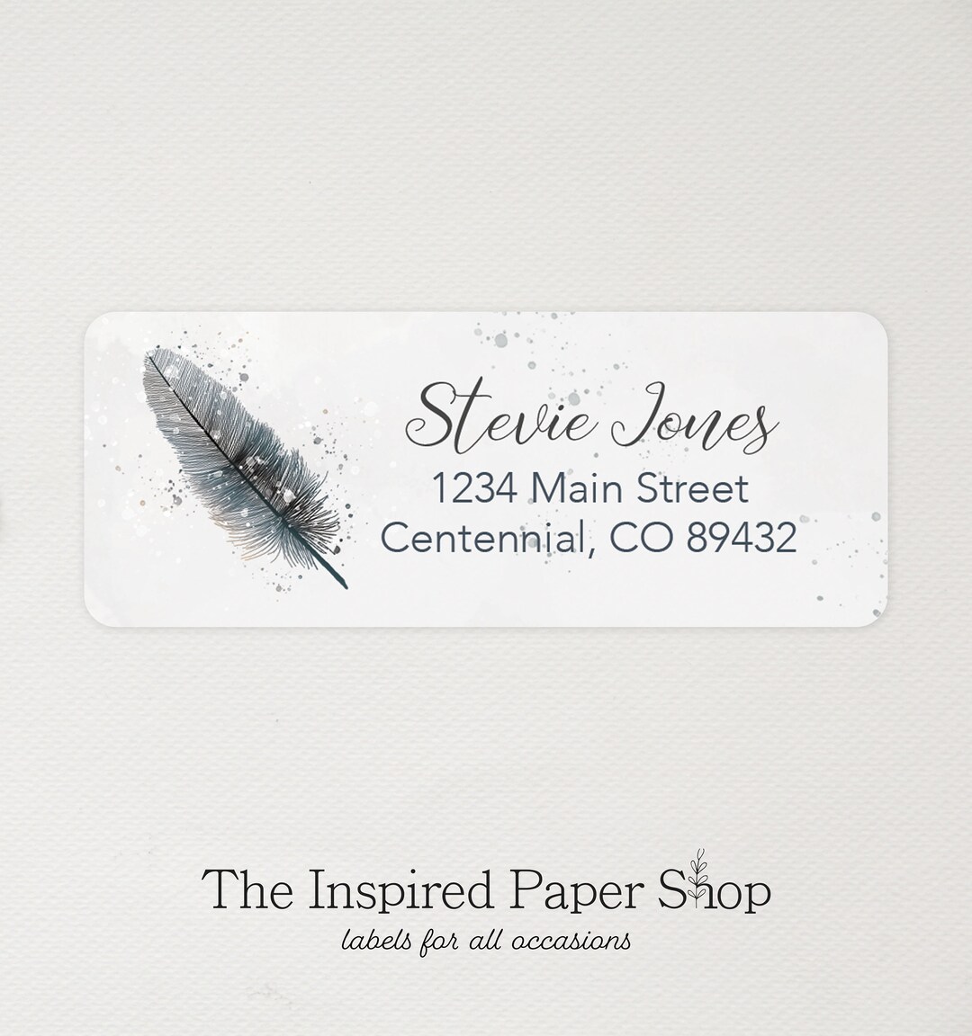 Dark Blue Illustrated Feather Return Address Labels | 1 X 2.6 Inch ...