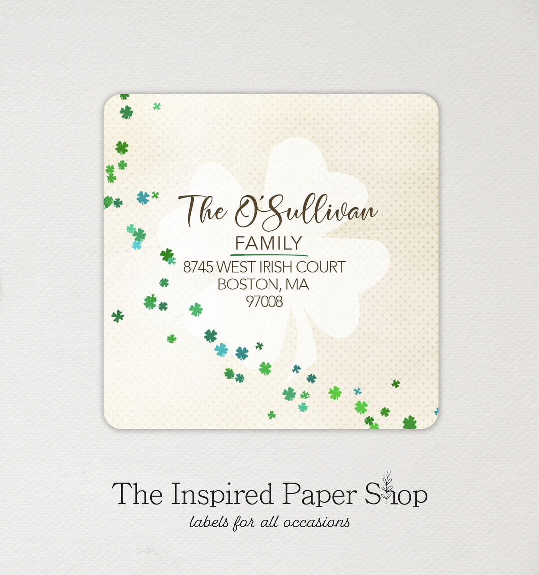 Floating Four Leaf Clover Spray Design Green and Beige | 2 X 2 Inch ...