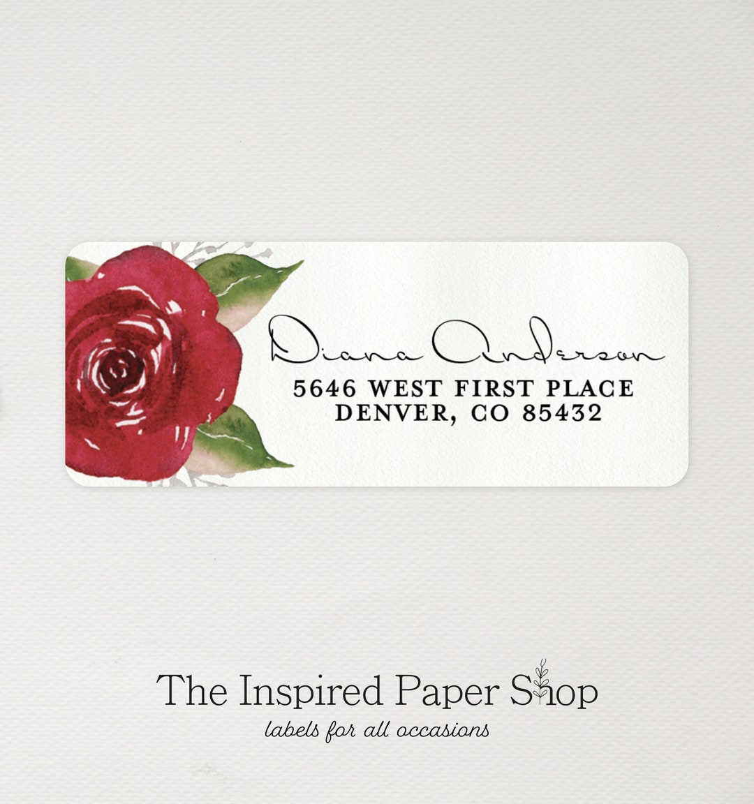 Red Valentine Rose Return Address Labels | Unique Gift | 1 X 2.5 Inch ...