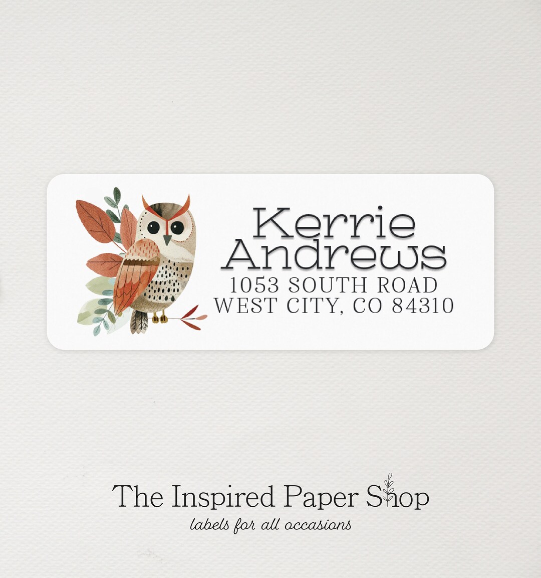 Woodland Owl Return Address Labels | Unique Gift | 1 X 2.6 Inch Glossy ...