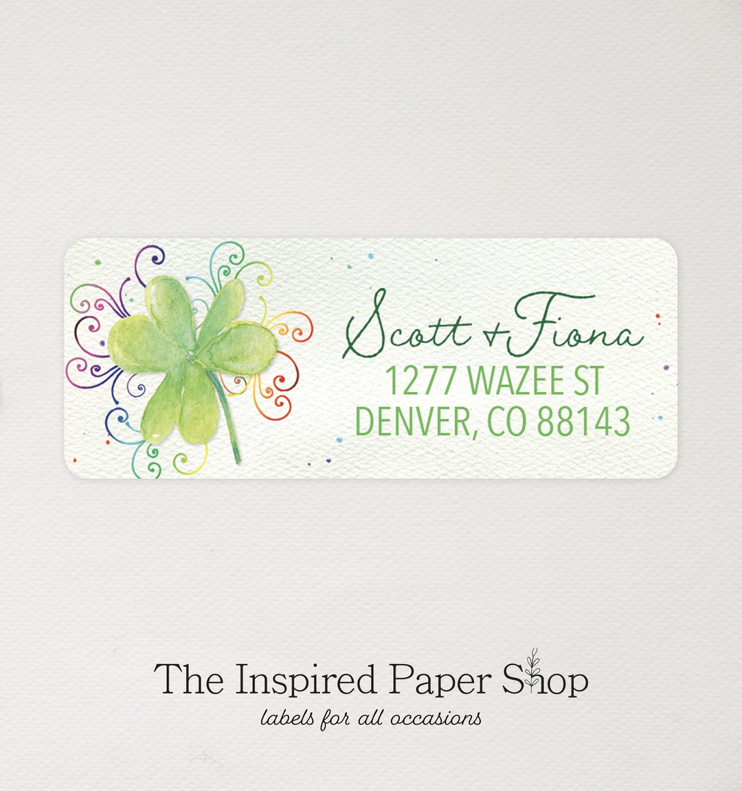 St. Patrick's Day Shamrock Return Address Labels with Rainbow Flourish ...