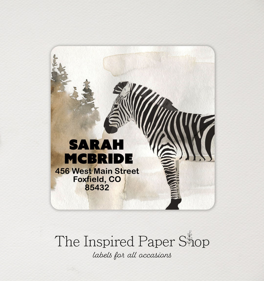 Black and White Zebra Watercolor Mountain Address Labels | 2x2" Inch ...