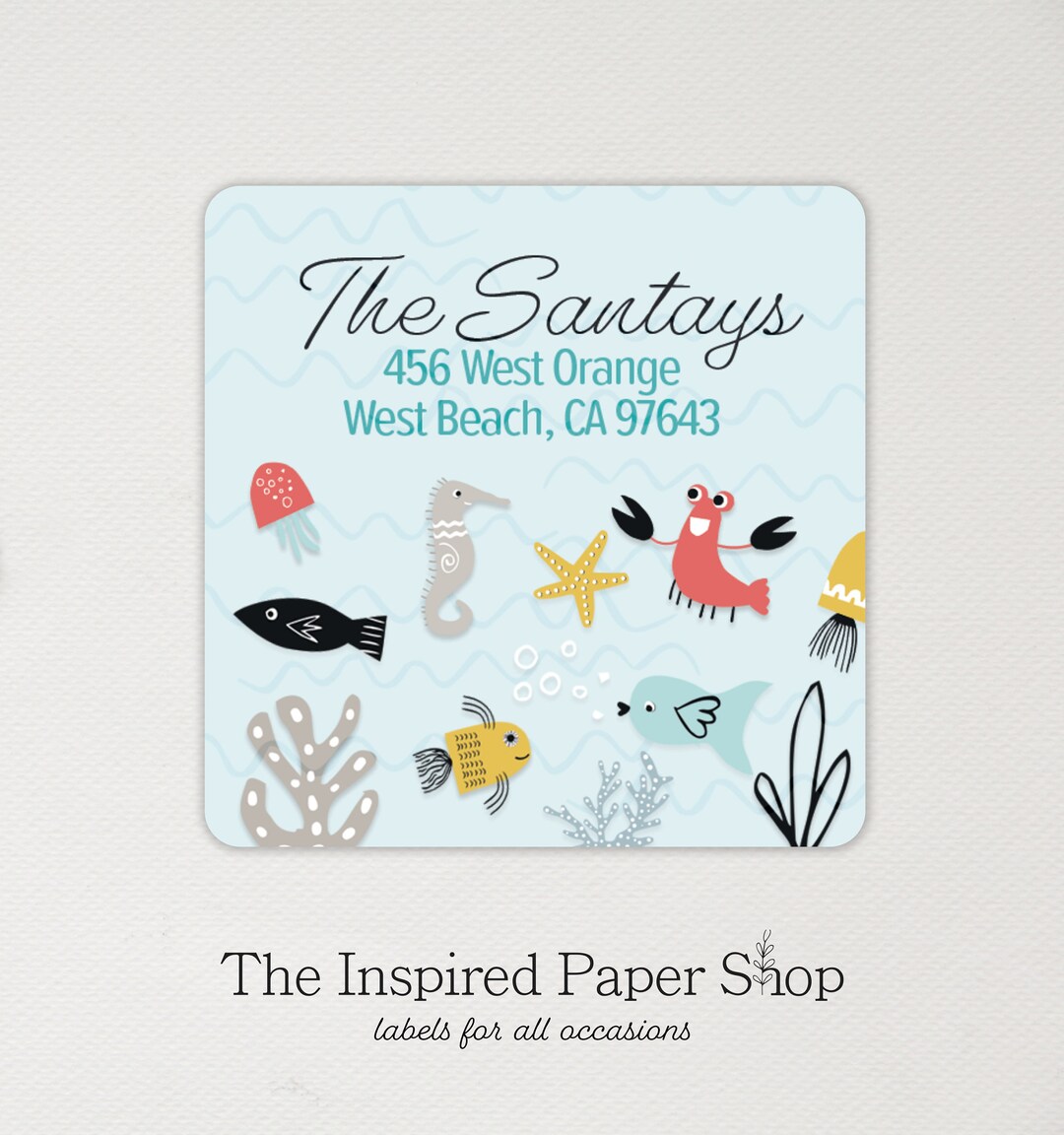 Blue Doodle Fish Label Under the Sea Address Labels Birthday Gift Label ...